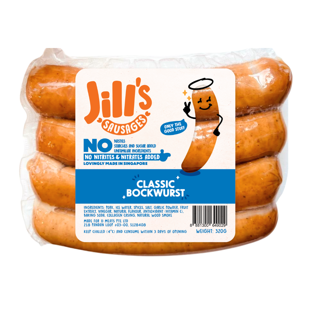 Classic Bockwurst, smoked, 4pc/pkt – Jill's Sausages